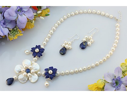 Set perle de cultura, lapis-lazuli si sidef | Magazin online de bijuterii