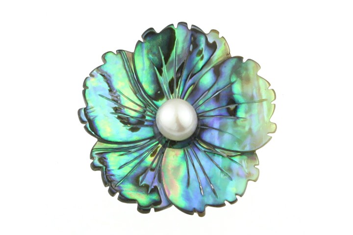 Brosa cu floare din Paua si perla alba | Magazin online de bijuterii