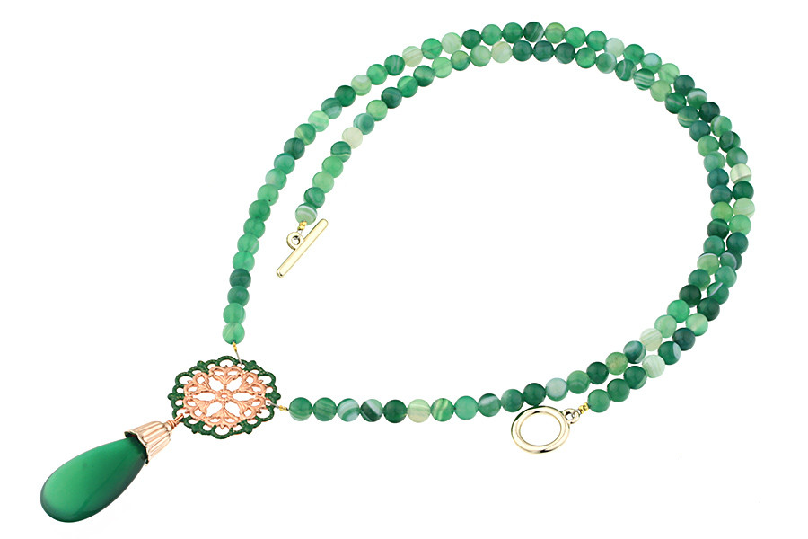 Colier lung realizat din agat verde lace | Magazin online de bijuterii