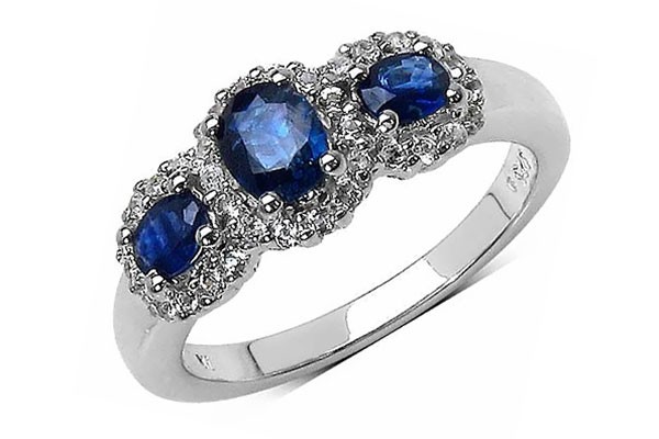 Inel din argint cu trei safire albastre si topaz alb | Magazin online ...