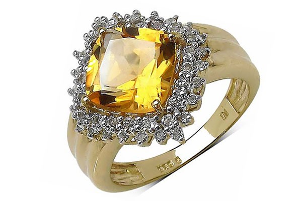Inel din argint placat cu aur galben cu citrin patrat si topaz alb ...