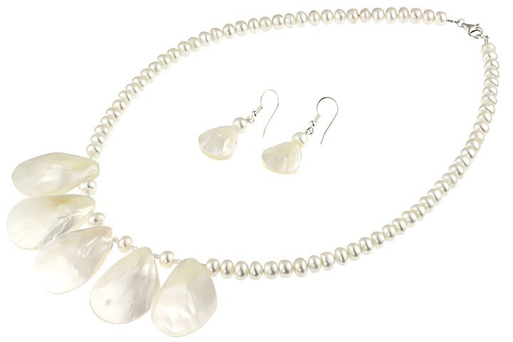 Set bijuterii salba din sidef alb si perle de cultura | Magazin online ...
