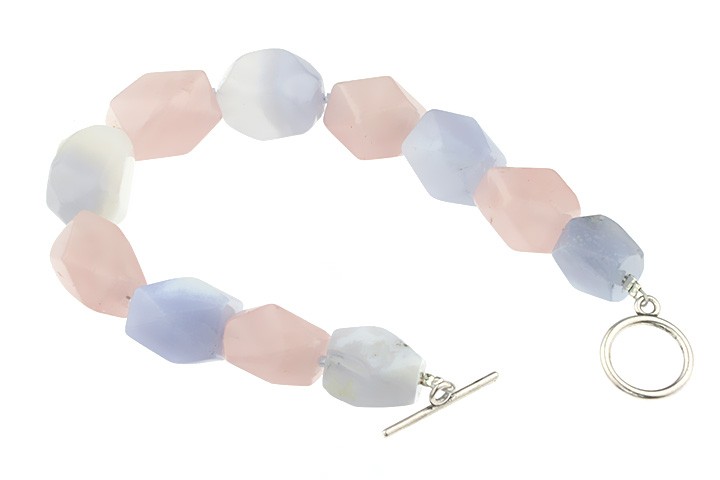 Bratara calcedonie albastra si cuart roz nugget | Magazin online de ...