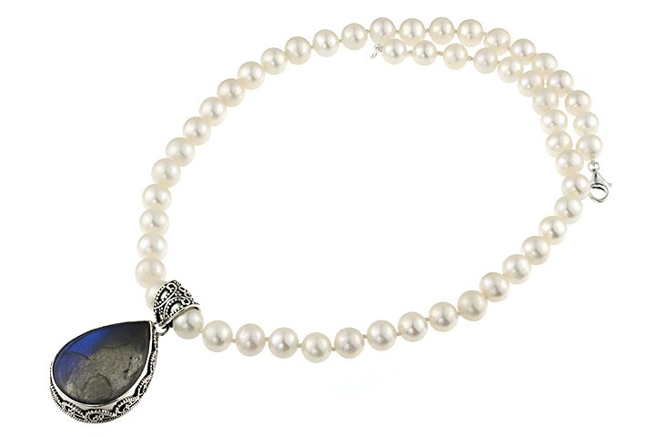 Colier unicat cu labradorit lacrima din argint masiv si perle de ...