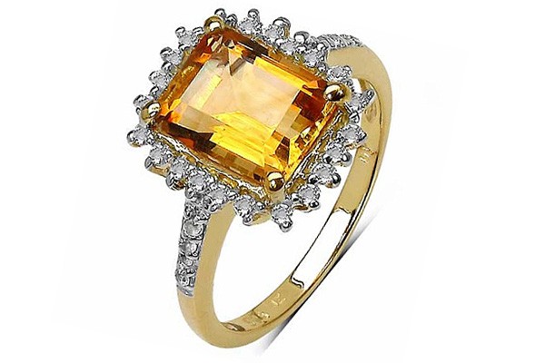 Inel din argint placat cu aur, citrin dreptunghiular si topaz alb ...