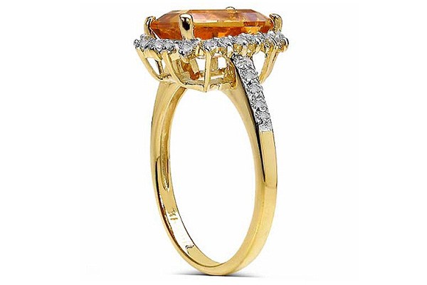 Inel din argint placat cu aur, citrin dreptunghiular si topaz alb ...