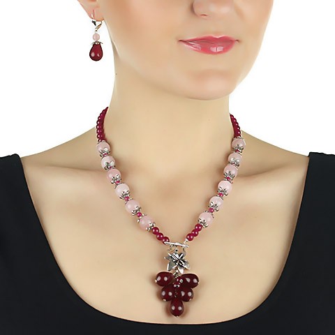 Set de bijuterii format din cuart roz si jad visiniu | Magazin online ...