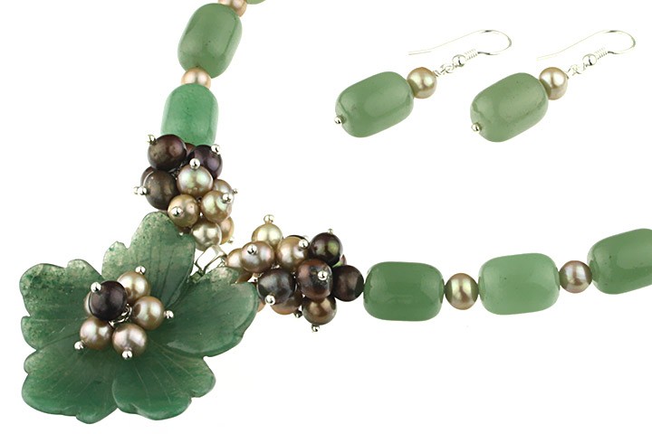 Set de bijuterii, colier si cercei, format din floare aventurin si ...