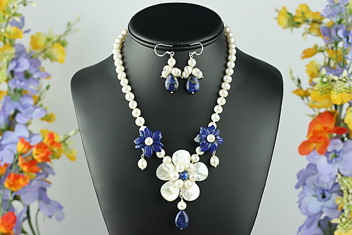 Set perle de cultura, lapis-lazuli si sidef | Magazin online de bijuterii
