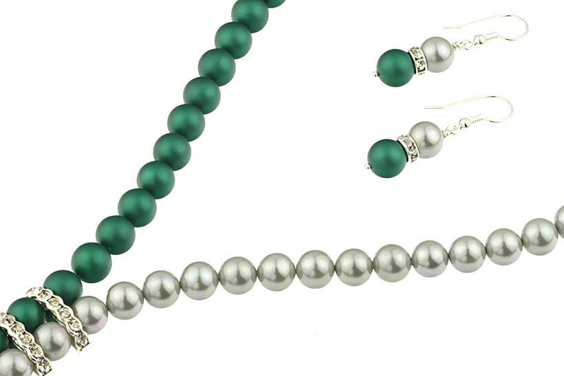 Set realizat din perle de Mallorca gri si perle de Mallorca verzi ...