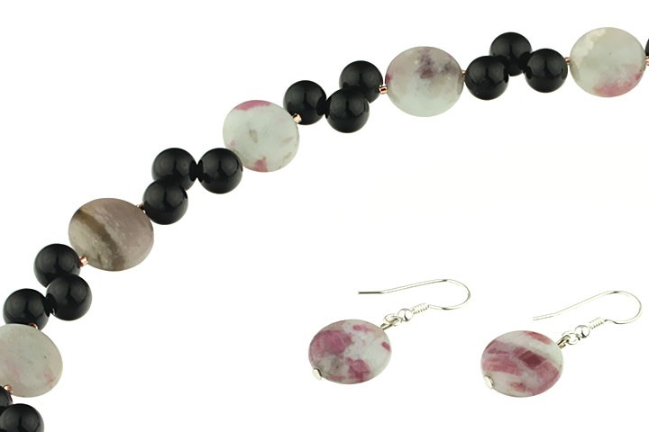 Set de bijuterii din turmalina roz, agat negru si argint | Magazin ...