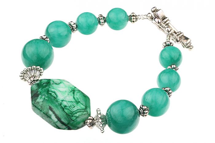 Bratara agat crazy si jad verde marin rotund | Magazin online de bijuterii