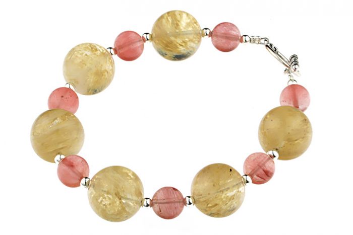 Bratara cuart watermelon galben si cuart cherry rotund | Magazin online ...