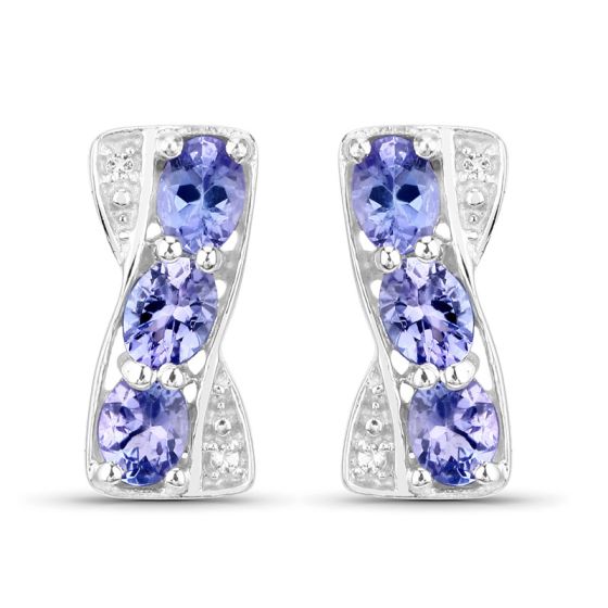 Cercei din argint 925 placat cu rodiu, tanzanit fatetat si topaz alb ...