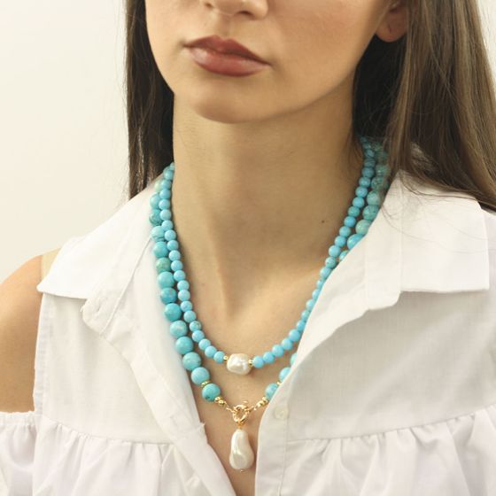 Set doua coliere din turcoaz si perle de Mallorca | Magazin online de ...
