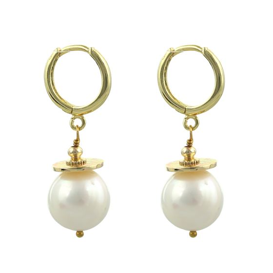 Cercei din perle naturale albe si alama placata cu aur 18K. | Magazin ...