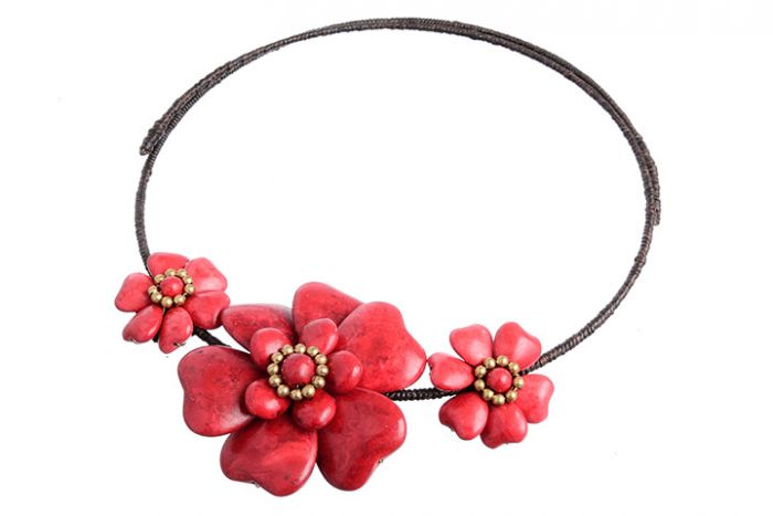 Colier flori din coral rosu presat | Magazin online de bijuterii