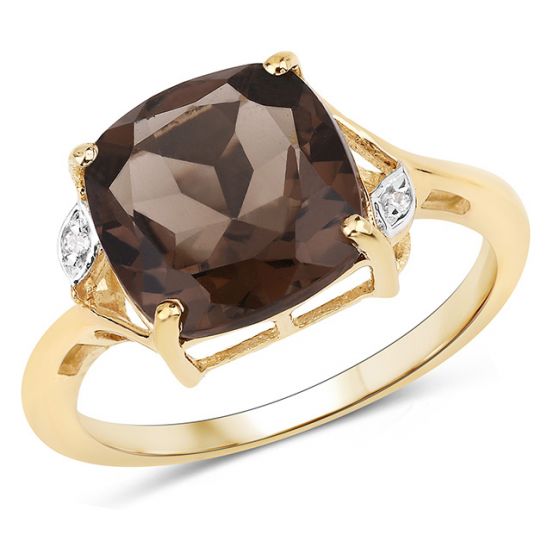 Inel din argint placat cu aur galben, cuart fumuriu si topaze albe, 3. ...