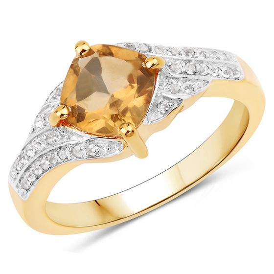 Inel din argint placat cu aur galben, citrin si topaze albe, 1.32 ...