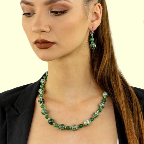 Set colier si cercei realizat din tree agat si jad verde | Magazin ...