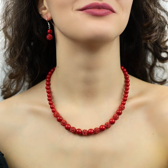 Set perle de Mallorca rosii rotunde si rhinestone | Magazin online de ...