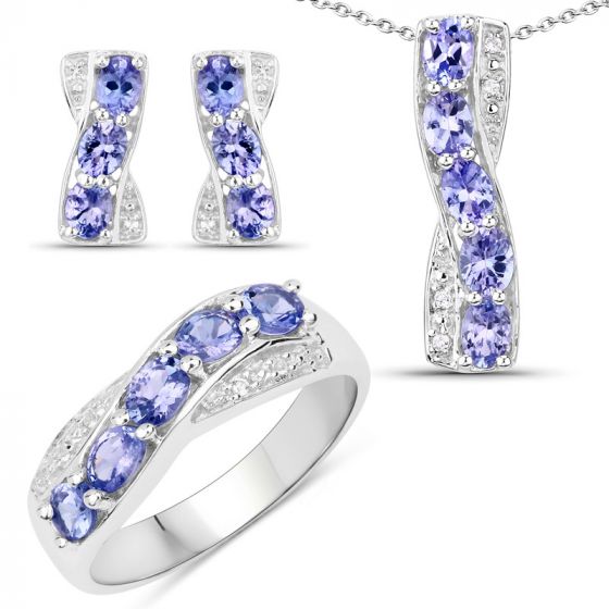 Set din argint 925 placat cu rodiu, tanzanit fatetat si topaz alb ...