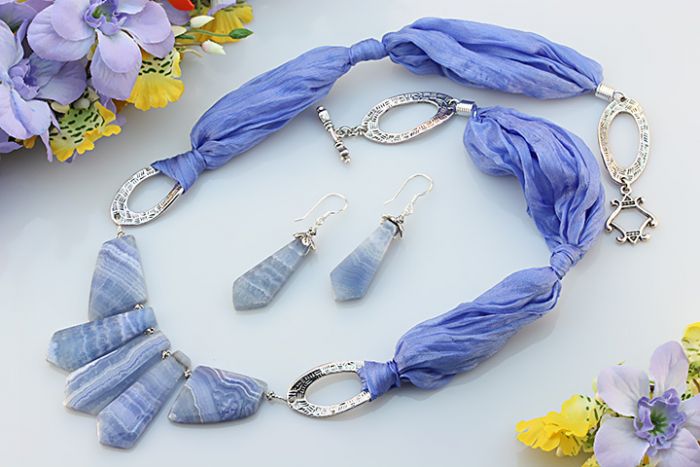 Set agat albastru si matase naturala | Magazin online de bijuterii