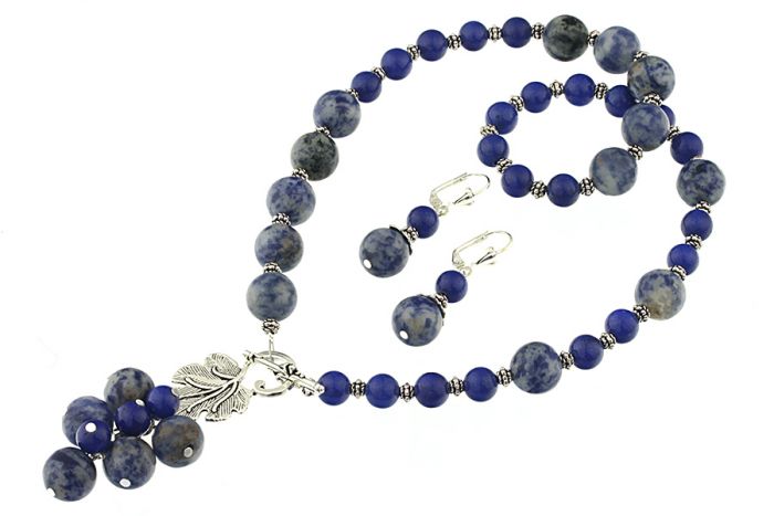 Set asimetric cu colier si cercei realizat din agat blue spot si jad ...