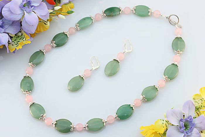 Set aventurin verde si cuart roz | Magazin online de bijuterii