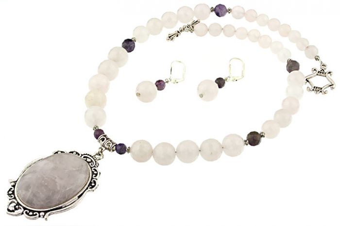 Set de bijuterii din cuart roz fatetat si ametist fatetat | Magazin ...