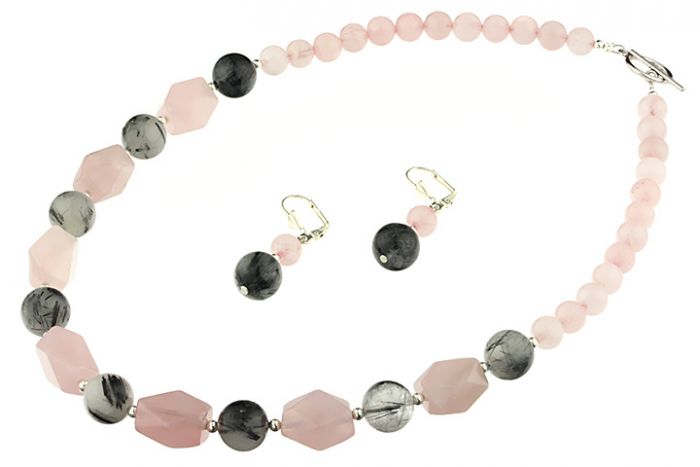 Set bijuterii din cuart roz si cuart rutilat | Magazin online de bijuterii