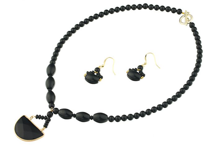 Set de bijuterii realizat din pandantiv agat negru semicerc, agat negru ...