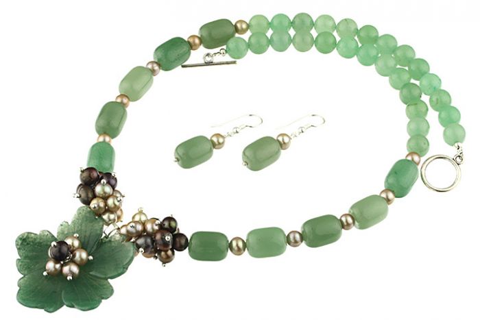 Set de bijuterii, colier si cercei, format din floare aventurin si ...