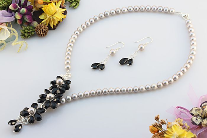 Set perle de cultura gri si turmalina neagra | Magazin online de bijuterii