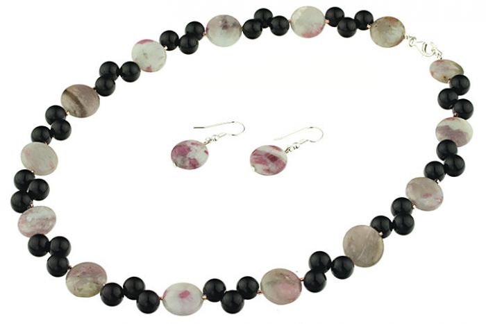 Set de bijuterii din turmalina roz, agat negru si argint | Magazin ...