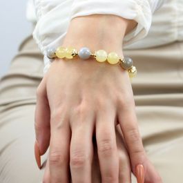 Bratara din agat gri, cuart galben si elemente placate cu aur 18k ...