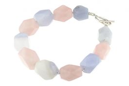 Bratara calcedonie albastra si cuart roz nugget | Magazin online de ...