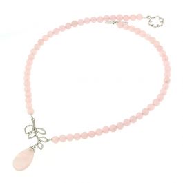 Colier frunzulita din cuart roz rotund | Magazin online de bijuterii