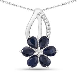 Colier floare din argint 925 placat cu rodiu, safir fatetat lacrima si ...