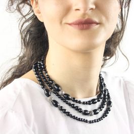 Colier lung din onix negru fatetat, rhinestone si argint 925. | Magazin ...