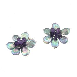 Cercei floare din perle naturale Biwa si ametist | Magazin online de ...