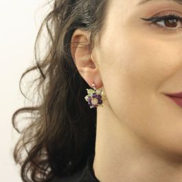 Cercei floare din prehnit fatetat, ametist rotund si citrin rotund ...