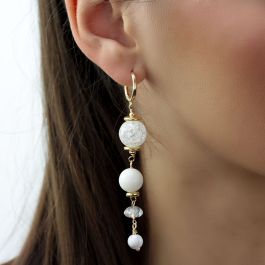 Cercei lungi din jad alb si cristal crackle | Magazin online de bijuterii