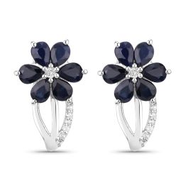 Cercei floare din argint 925 placat cu rodiu, safir fatetat lacrima si ...