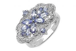 Inel argint 925 cu tanzanit si topaz alb, model floral | Magazin online ...