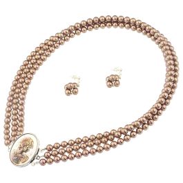 Set versatil din camee sidef si perle de Mallorca maro rotunde ...