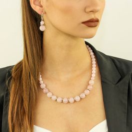 Set colier si cercei realizat din cuart roz rotund | Magazin online de ...