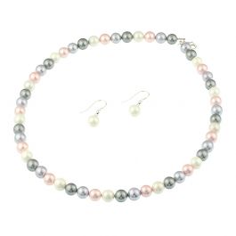 Set din perle de Mallorca multicolore rotunde ( gri-inchis, alb, lila ...