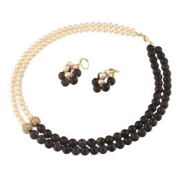 Set perle de Mallorca rotunde crem, cuart fumuriu fatetat si rhinestone ...