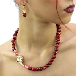 Set din jasp, coral roz si elemente placate cu aur 18k | Magazin online ...